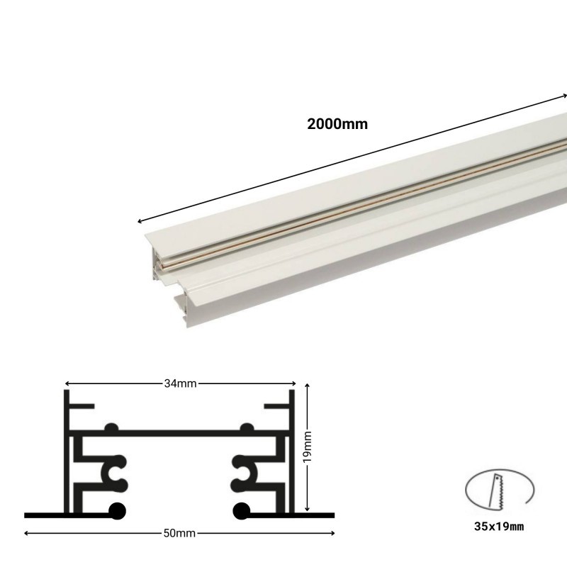 Rail monophasé encastrable 2M – Installation discrète et élégante